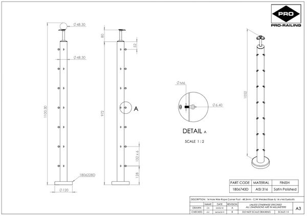 Wire Rope Corner Post C/W Base/Cover/Saddle & Eyebolts - 48.3mm -316l ...