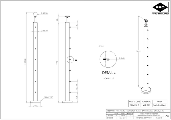 Wire Rope End Post C/W Base/Cover & Eyebolts - 48.3mm - 316l – Deck ...